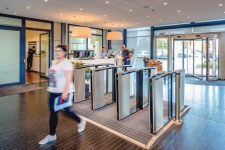 Speedlane-Swing-Optical-Turnstiles-on-Platform - Construction Canada