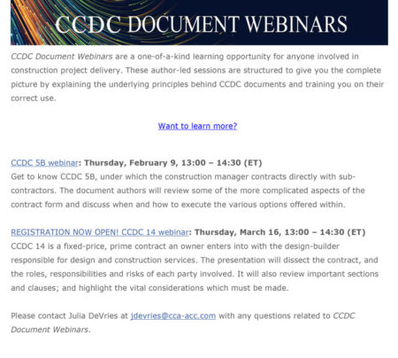 Spring CCDC Document Webinars - Construction Canada