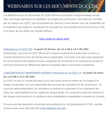 Spring CCDC Document Webinars - Construction Canada